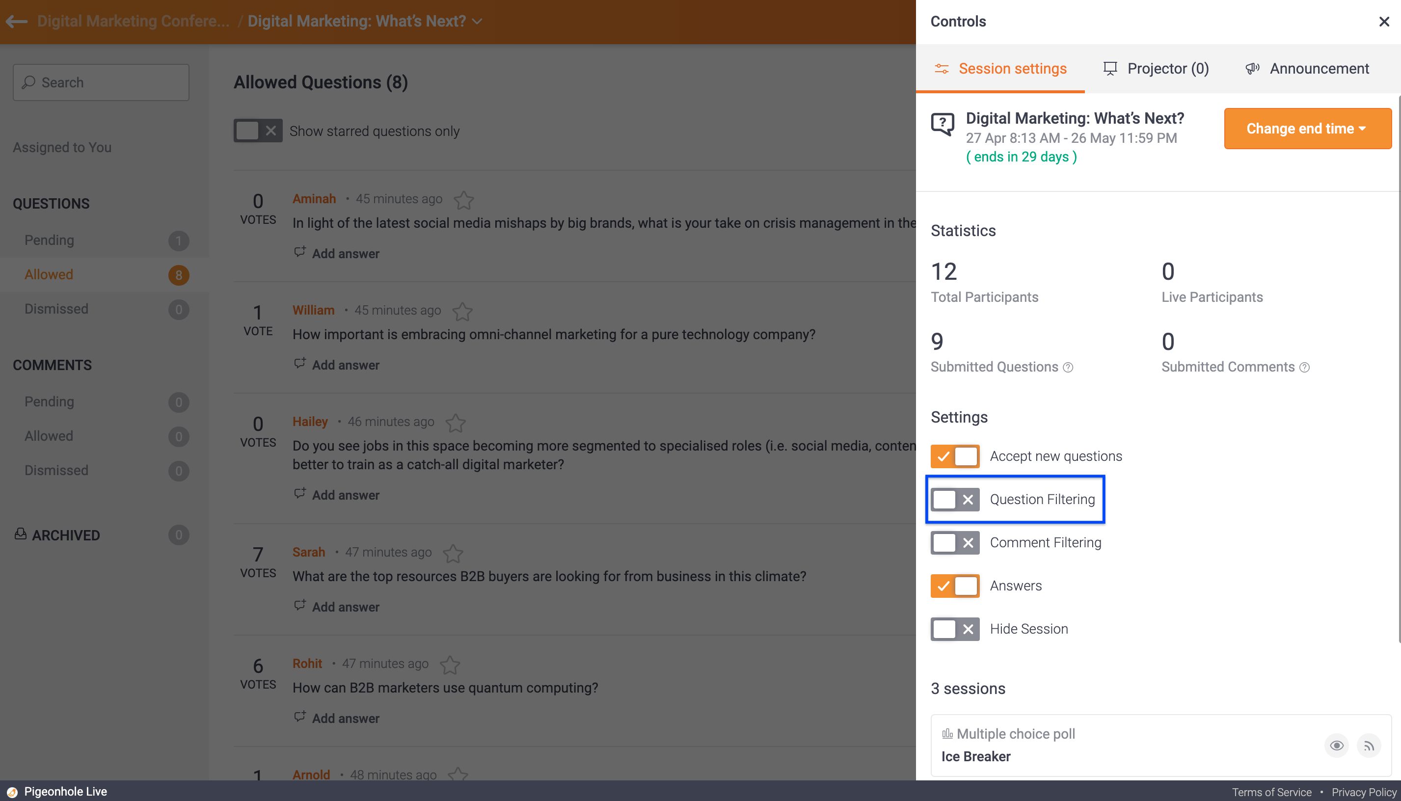 How to filter questions on the Admin Panel – Help Centre